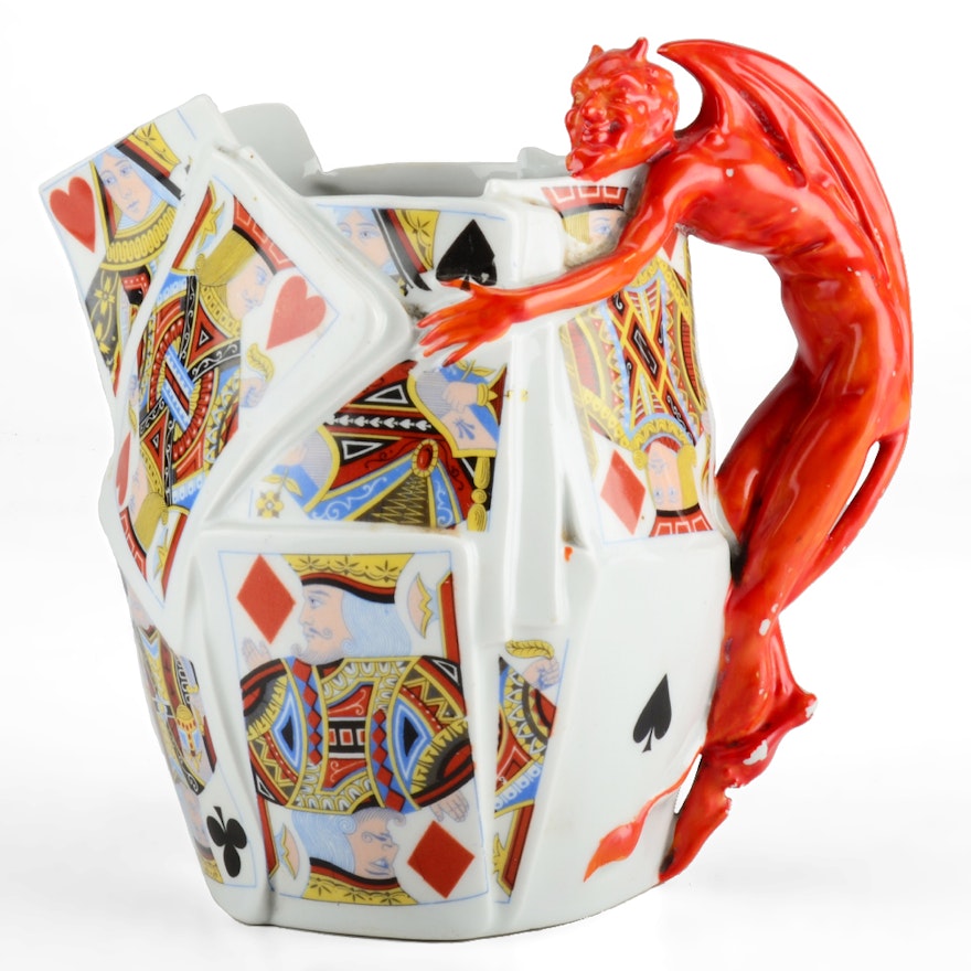 Vintage Royal Bayreuth Porcelain Devil Cards Pitcher : EBTH