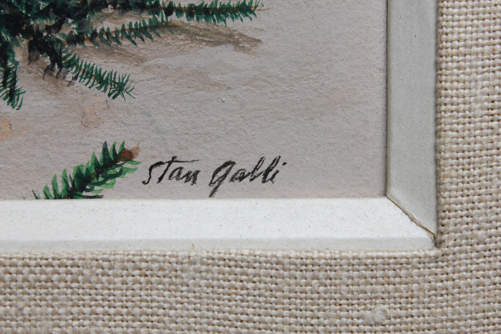 Stan Galli 1954 Gouache on Board Painting "Elk Herd & Dam" | EBTH