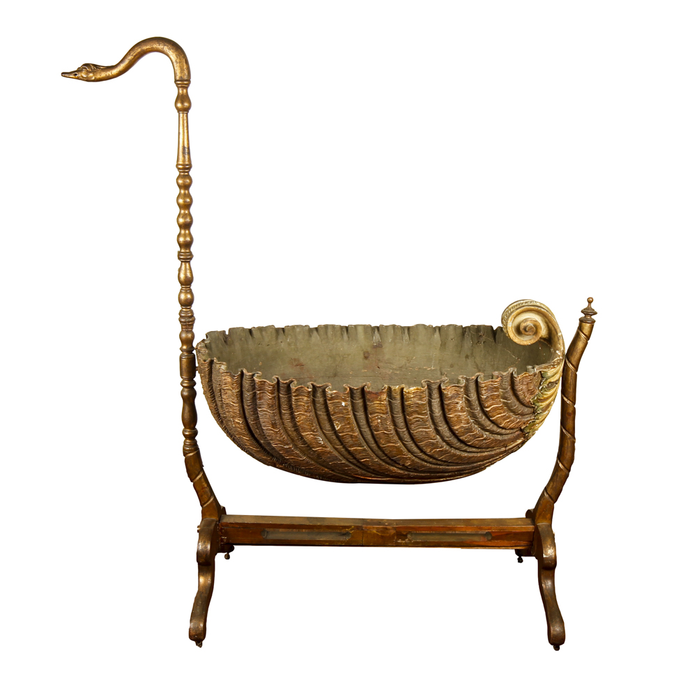 Antique French Provincial Swan Carved Cradle | EBTH