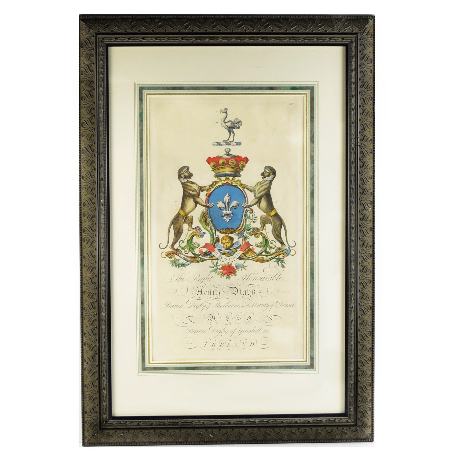 18th Century Hand Colored English Heraldic Bookplate, Henry Digby | EBTH