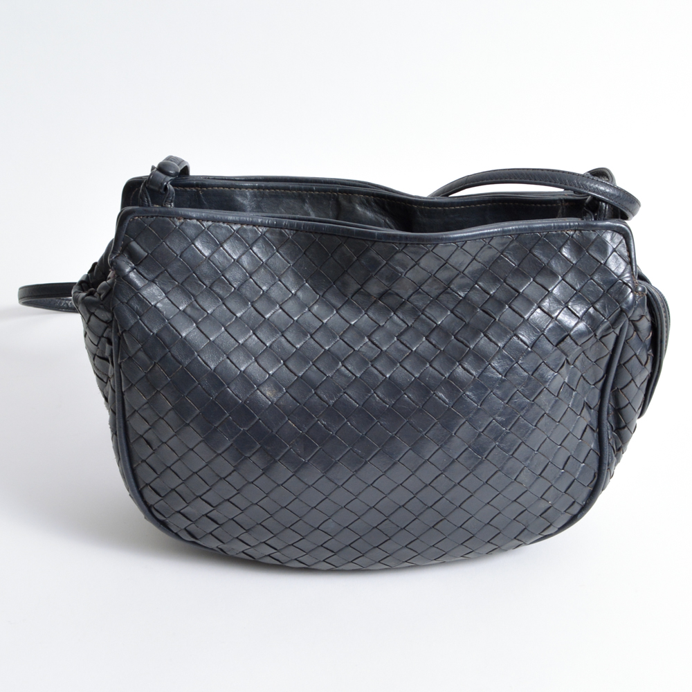 Vintage Myers Navy Blue Woven Leather Purse | EBTH