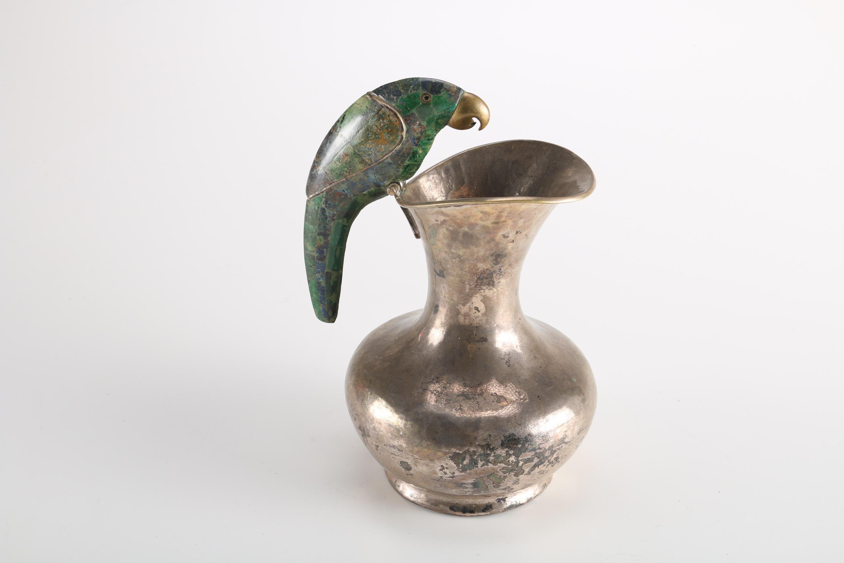 Lilly Castillo Silver Plate Pitcher With Lapis Lazuli Parrot | EBTH