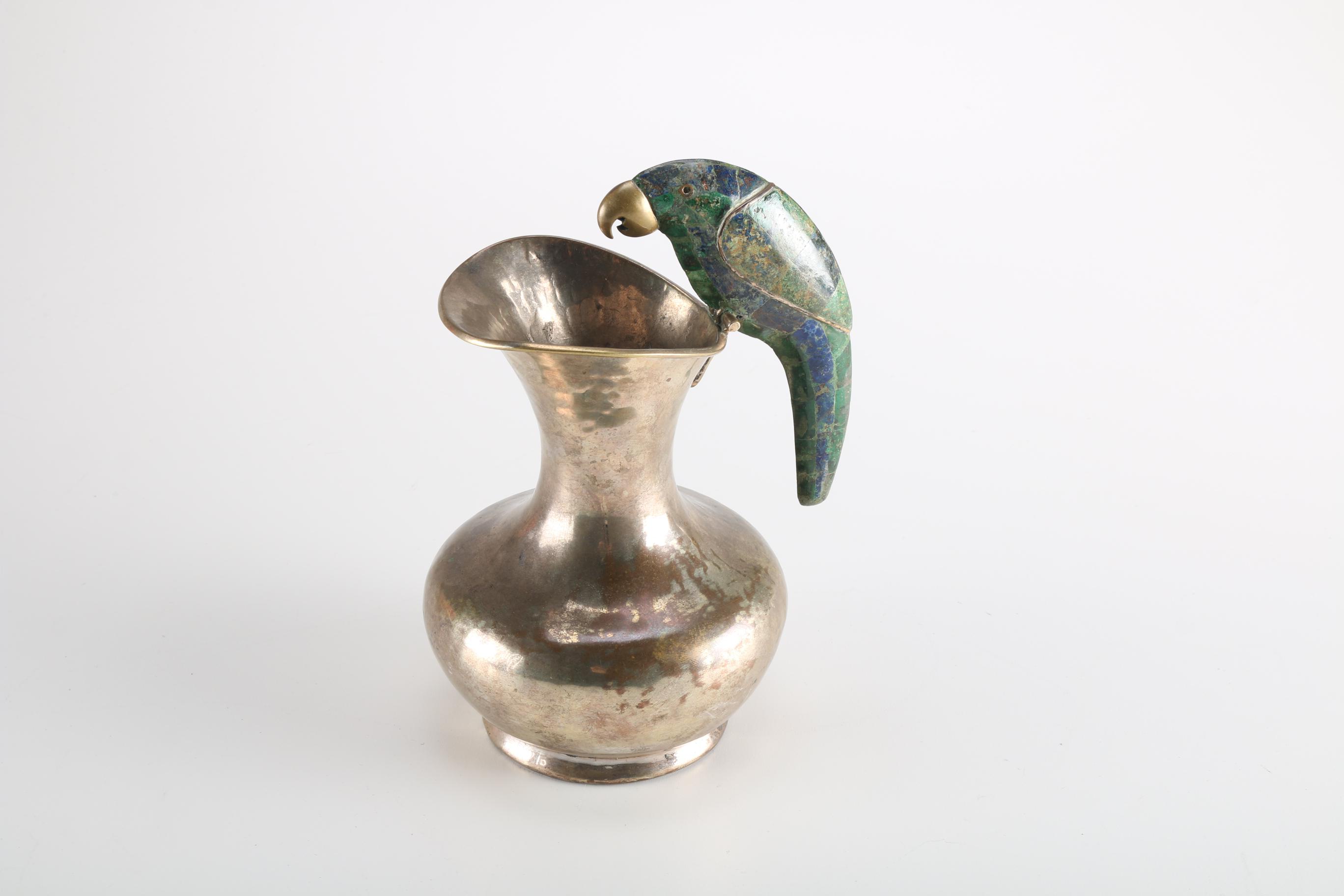 Lilly Castillo Silver Plate Pitcher With Lapis Lazuli Parrot | EBTH