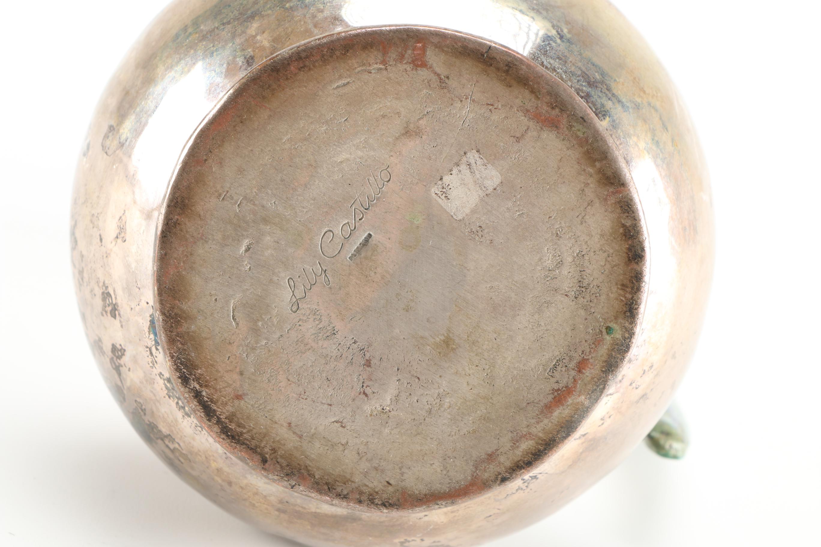 Lilly Castillo Silver Plate Pitcher With Lapis Lazuli Parrot | EBTH