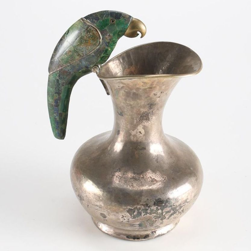 Lilly Castillo Silver Plate Pitcher With Lapis Lazuli Parrot | EBTH