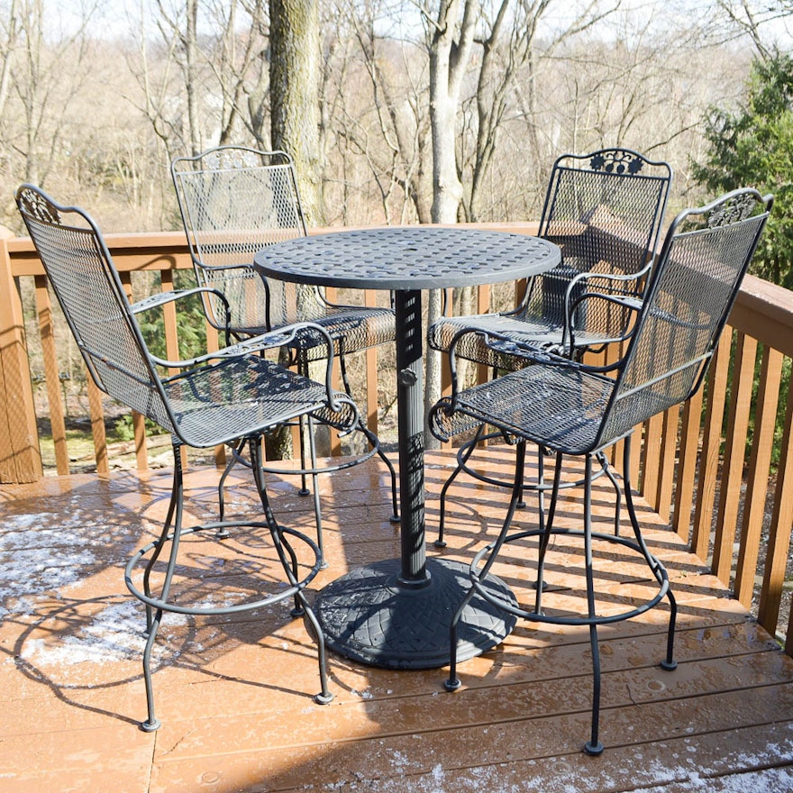 Five Piece Wrought Iron Bar Height Table And Chairs EBTH five-piece-wrought-iron-bar-height-table-and-chairs-ebth
