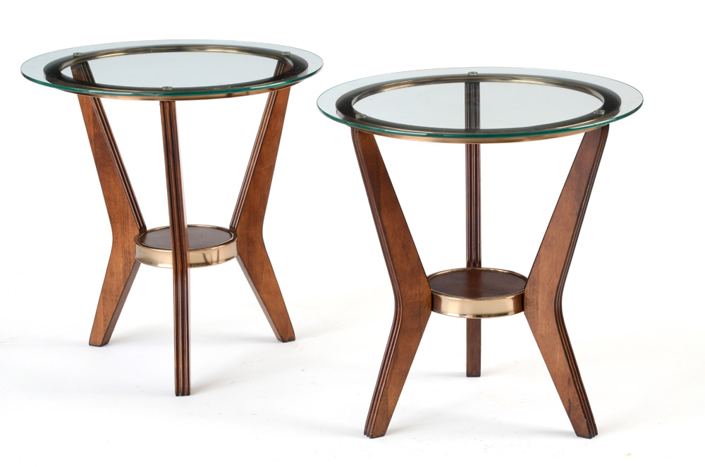 Pair of Modern Style Glass Top Side Tables | EBTH