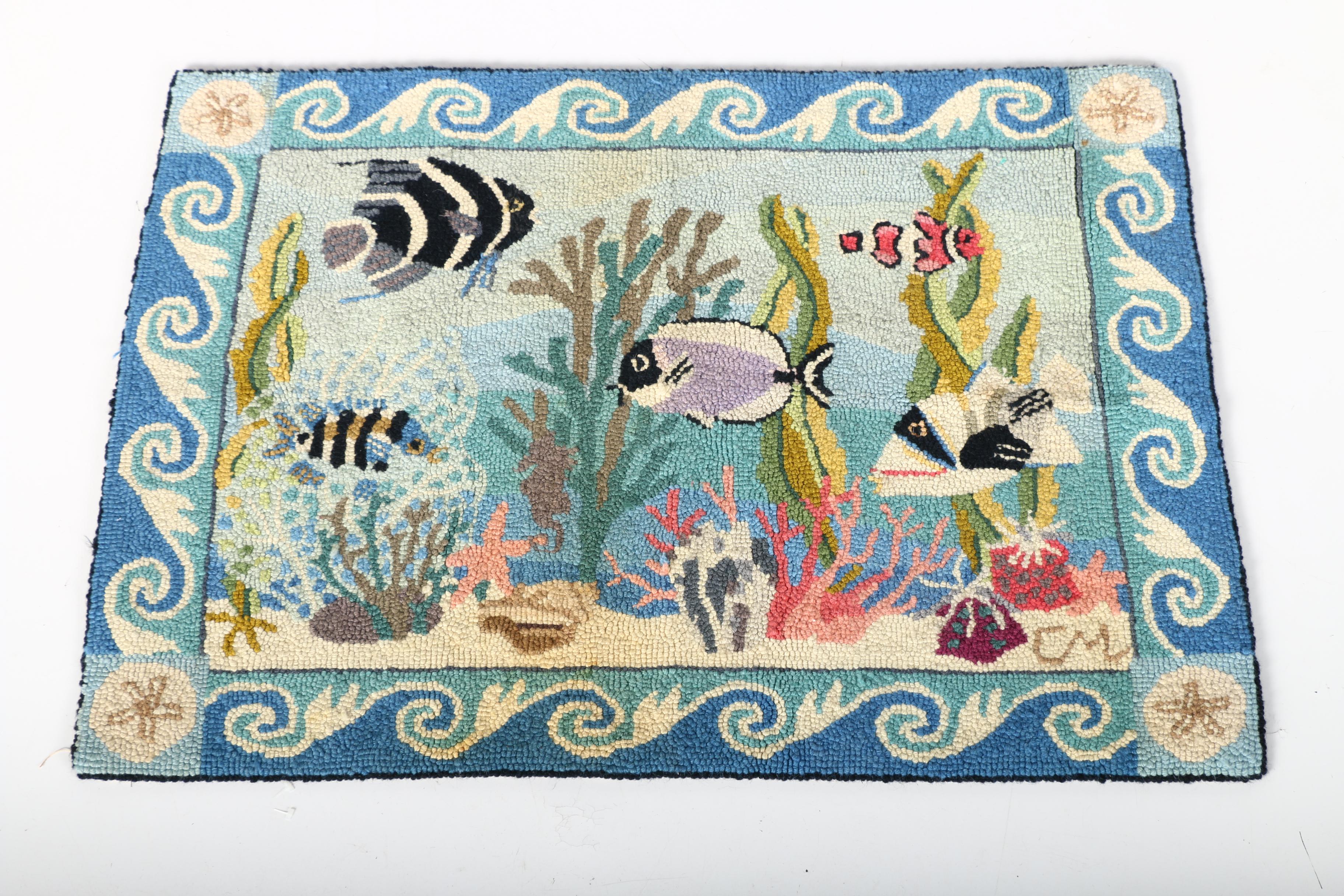 Pair of Claire Murray Hand Hooked Pictorial Rugs | EBTH