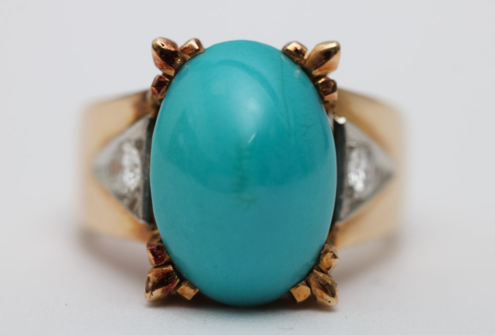 18K Gold Turquoise and Diamond Ring | EBTH