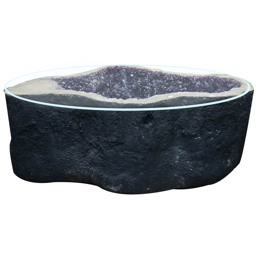 Amethyst Geode Table with Round Glass Top | EBTH