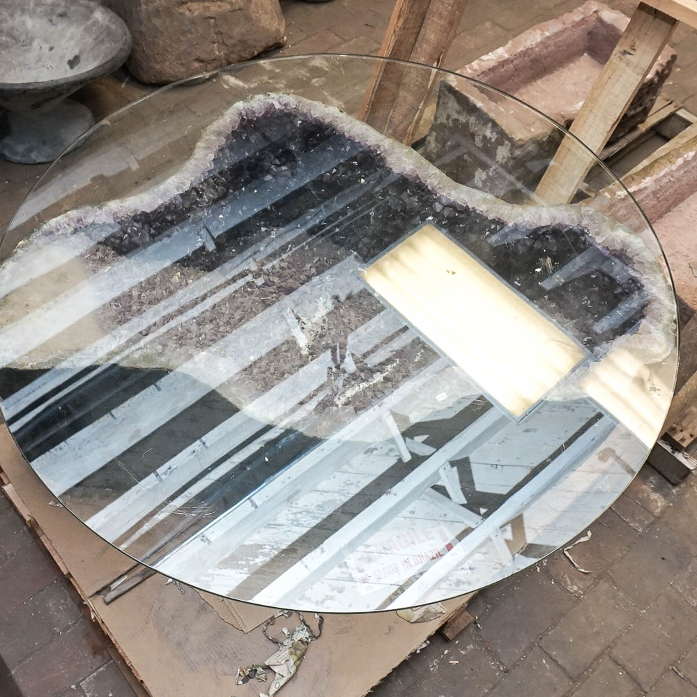 Amethyst Geode Table with Round Glass Top | EBTH