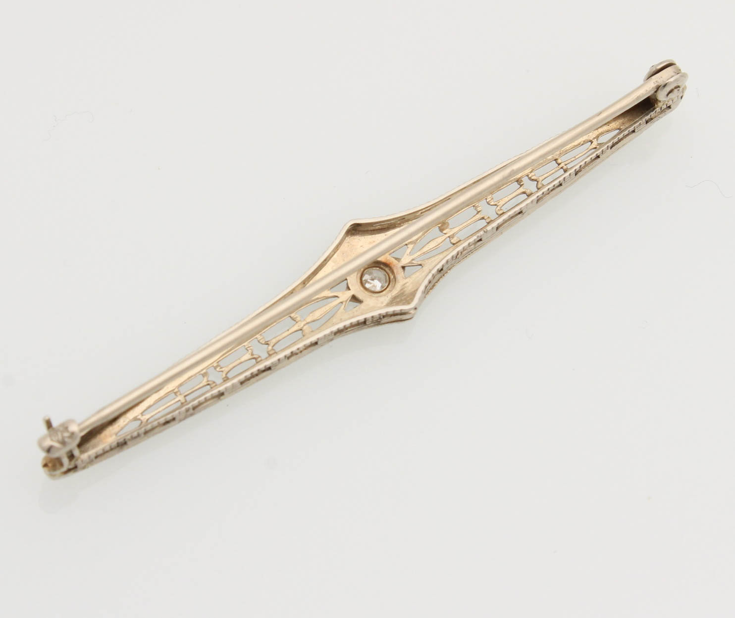 Art Deco 14K White Gold, Diamond, and Enamel Bar Pin | EBTH