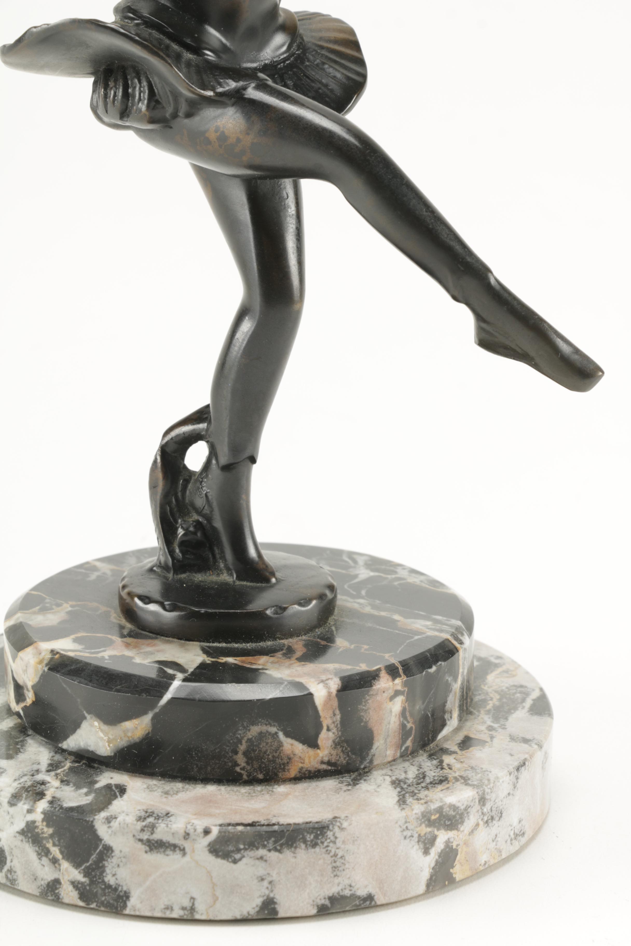Art Deco Bronze Female Figurine in Black Suit | EBTH