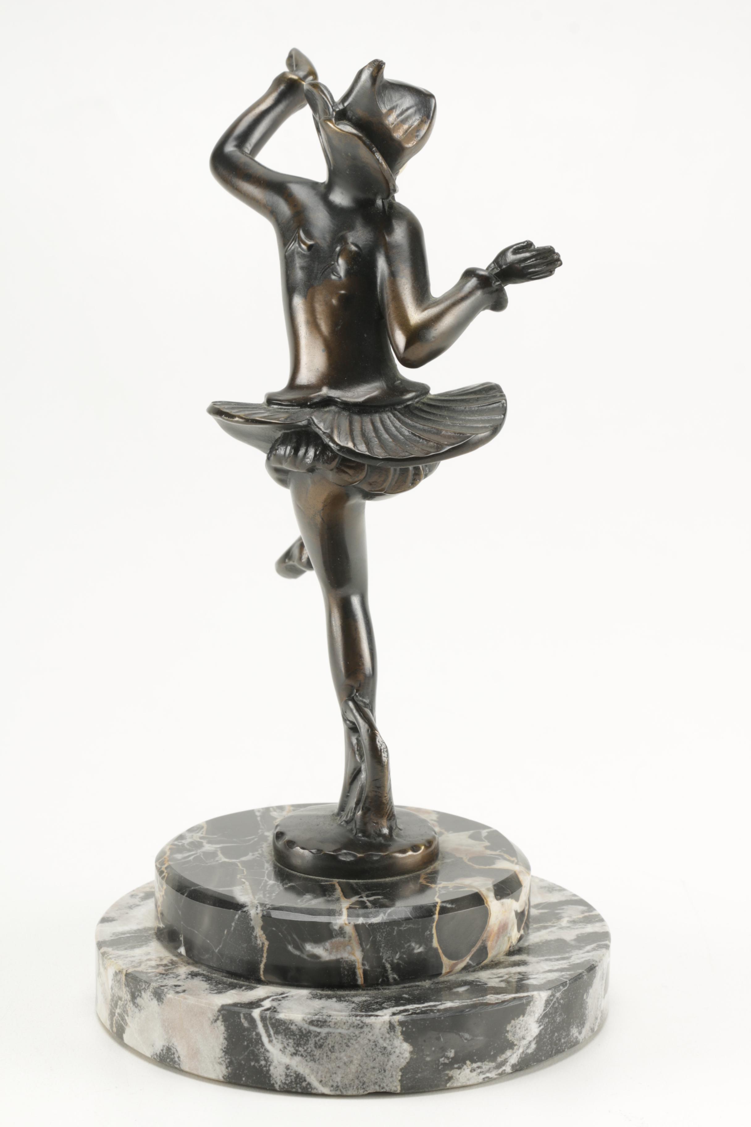 Art Deco Bronze Female Figurine in Black Suit | EBTH