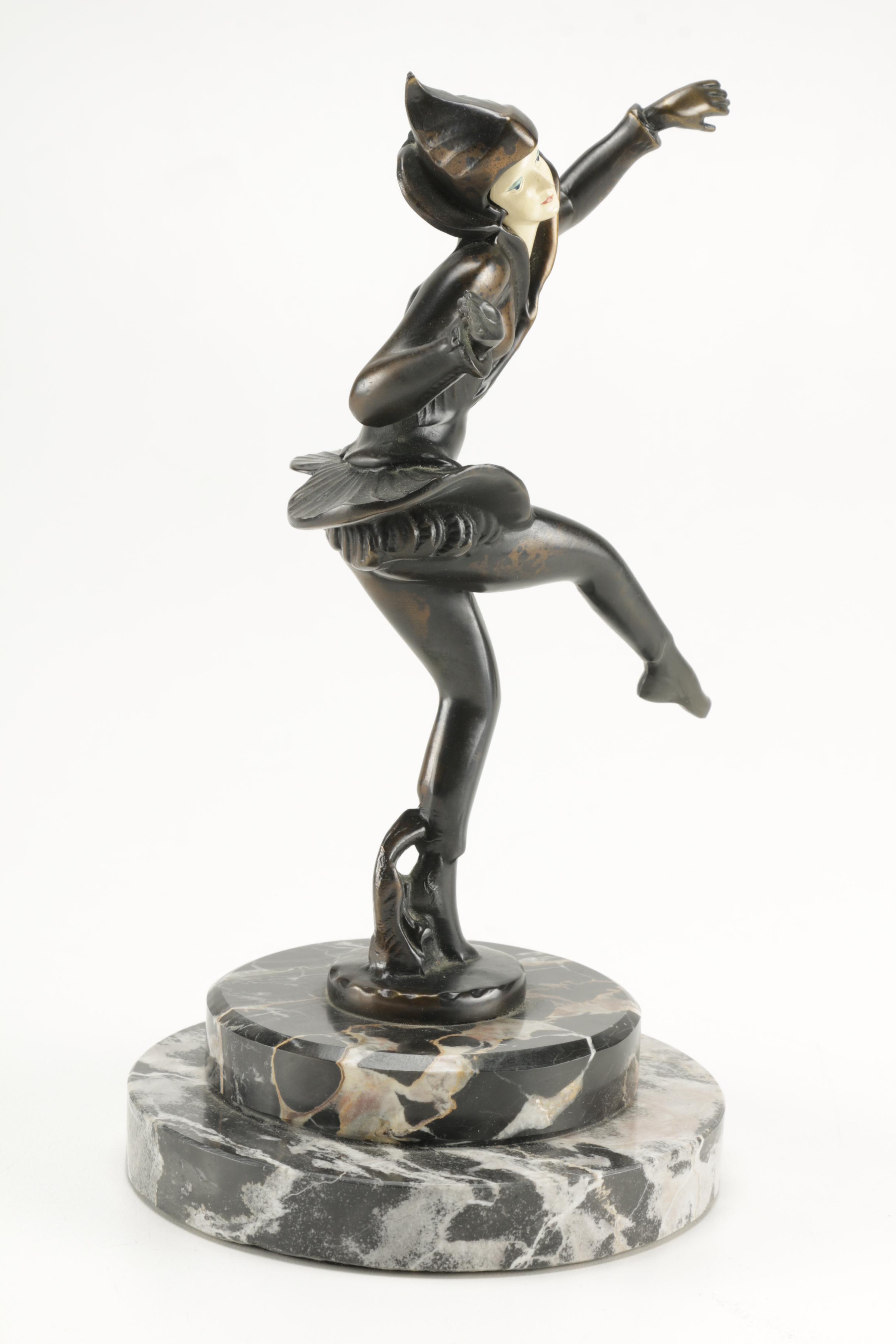 Art Deco Bronze Female Figurine in Black Suit | EBTH
