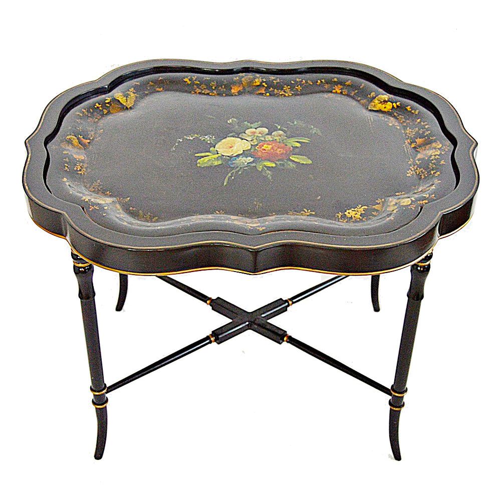 Chippendale Style Table with Antique Tole-Painted Tray | EBTH