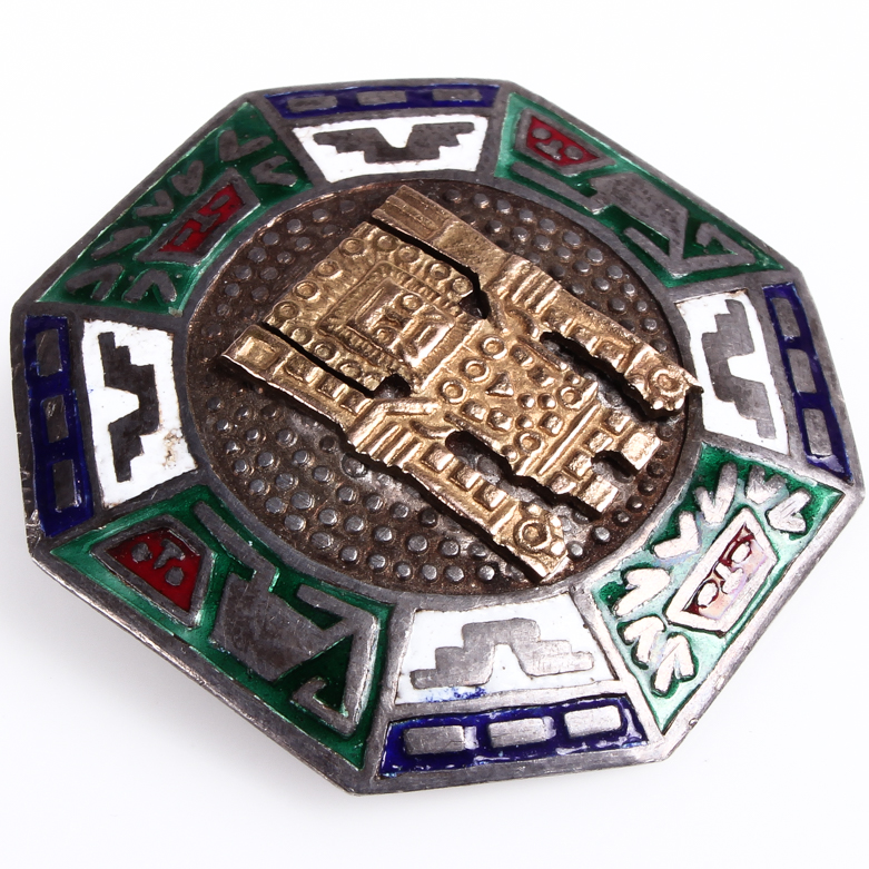 Peruvian Sterling Silver, 18K Yellow Gold, and Enamel Brooch | EBTH