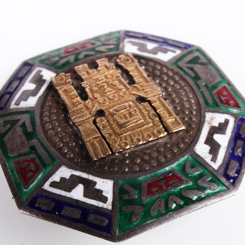 Peruvian Sterling Silver, 18K Yellow Gold, and Enamel Brooch | EBTH