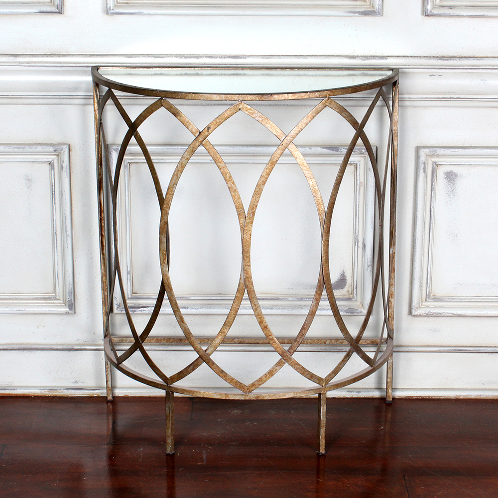 Hollywood Regency Style Mirror Topped Demi-Lune Foyer Table | EBTH