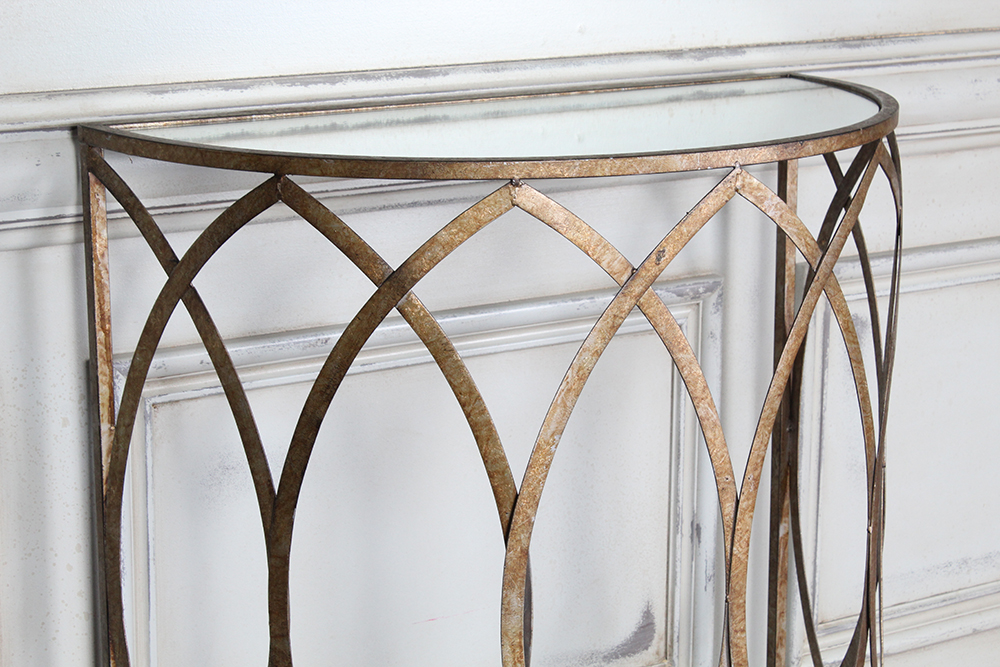 Hollywood Regency Style Mirror Topped Demi-Lune Foyer Table | EBTH