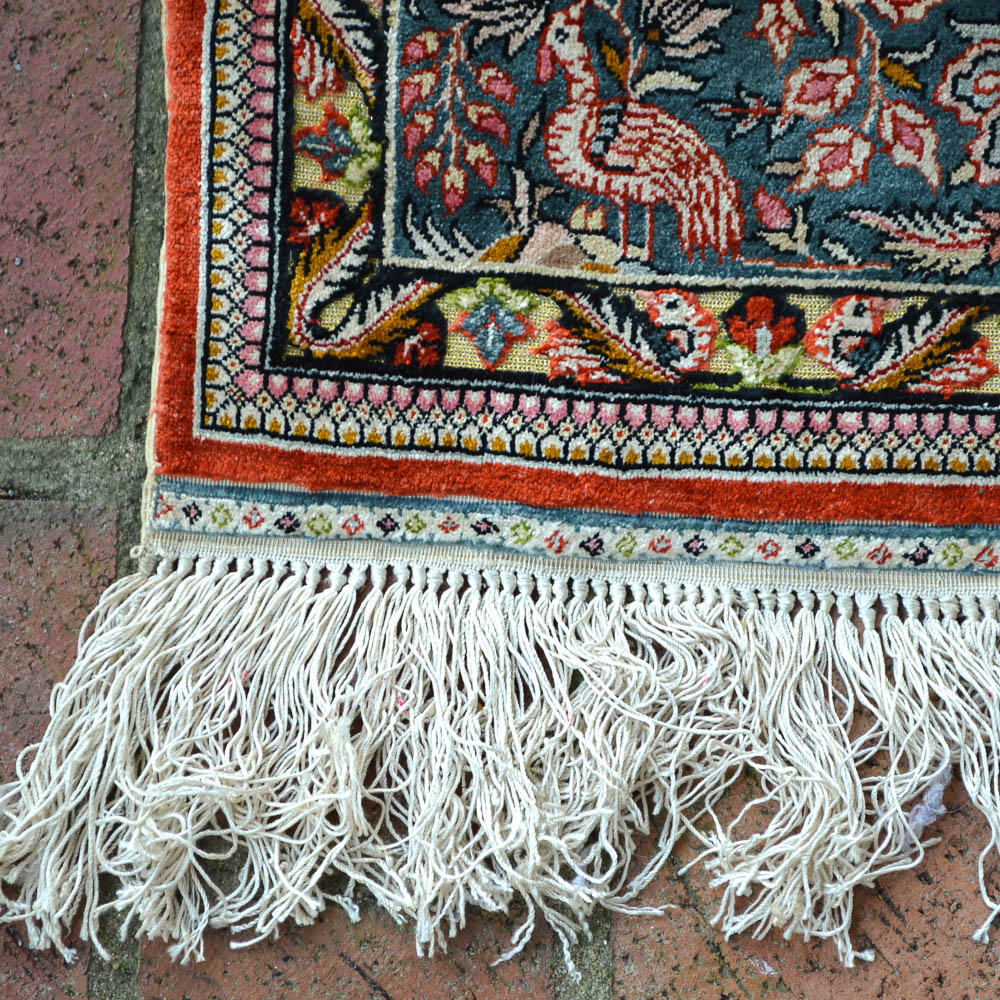 Signed Handwoven Chinese Pictorial Silk Area Rug | EBTH