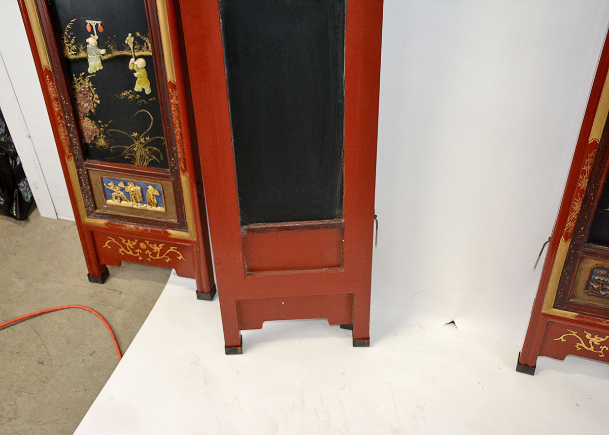 Chinese Six Panel Room Divider With Carved Stone Figures | EBTH