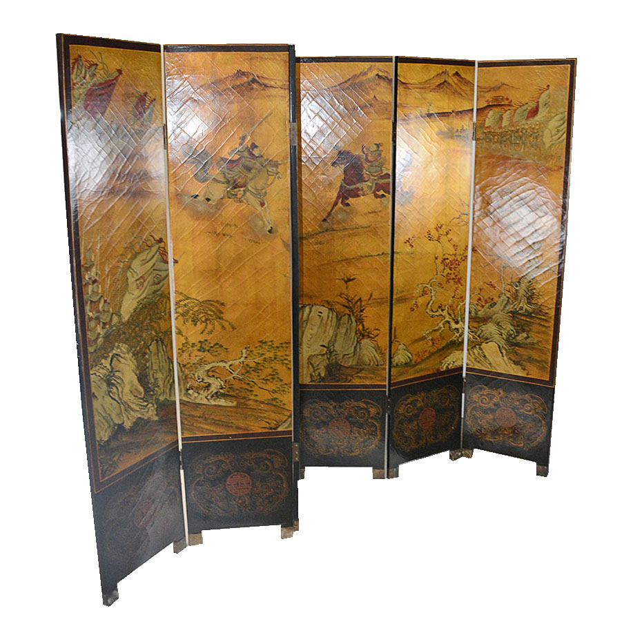 Hand Painted Chinese Six Panel Room Divider | EBTH