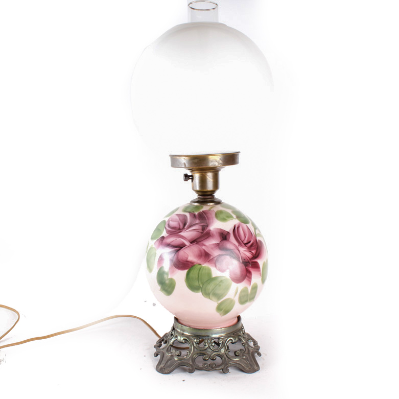 Antique Hand Painted Glass Lamp | EBTH