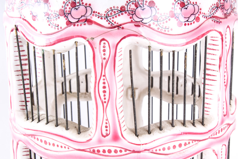 Antique Chinese Porcelain Bird Cage with Ceramic Bird | EBTH