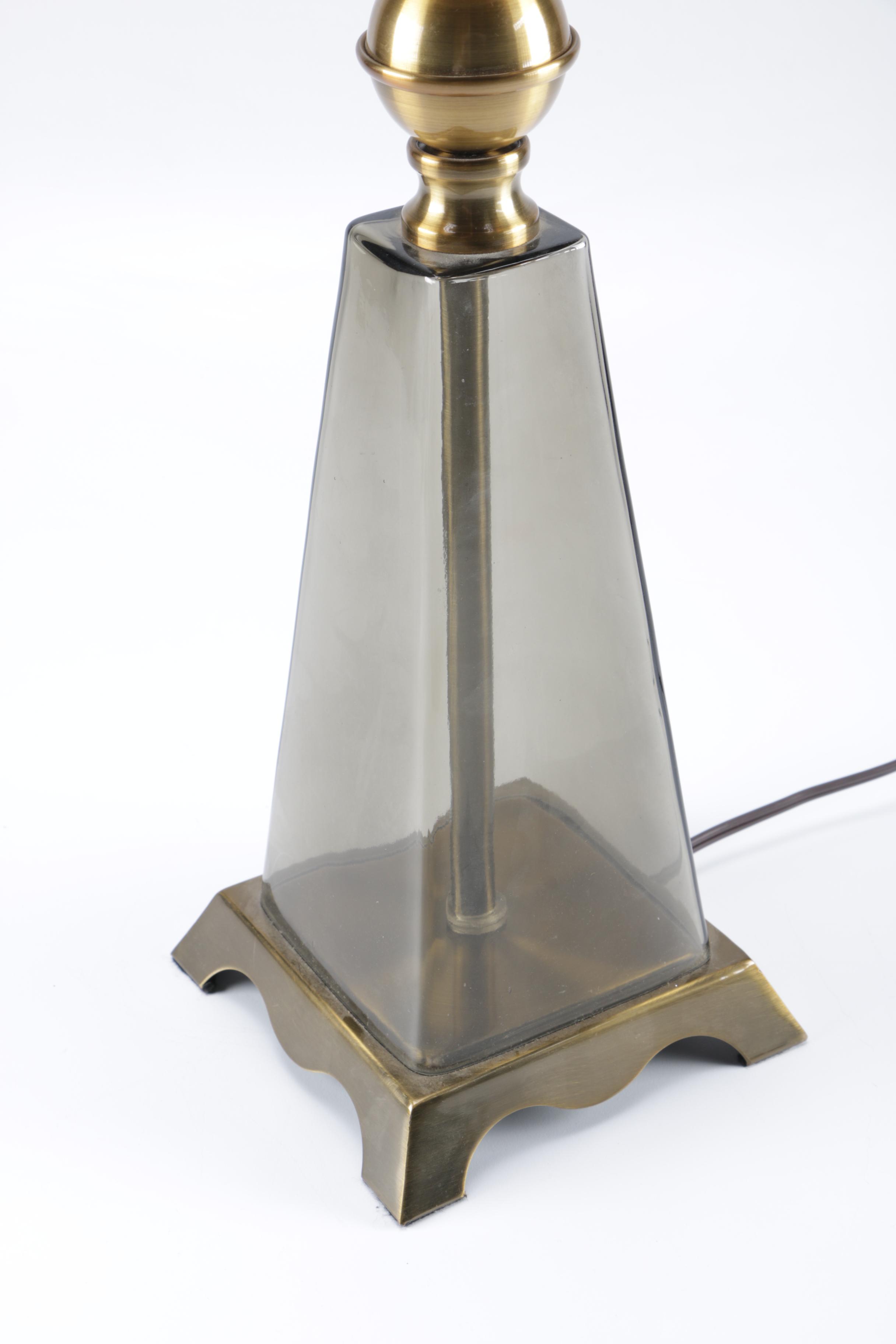 Gold Toned Table Lamp With Grey Glass | EBTH