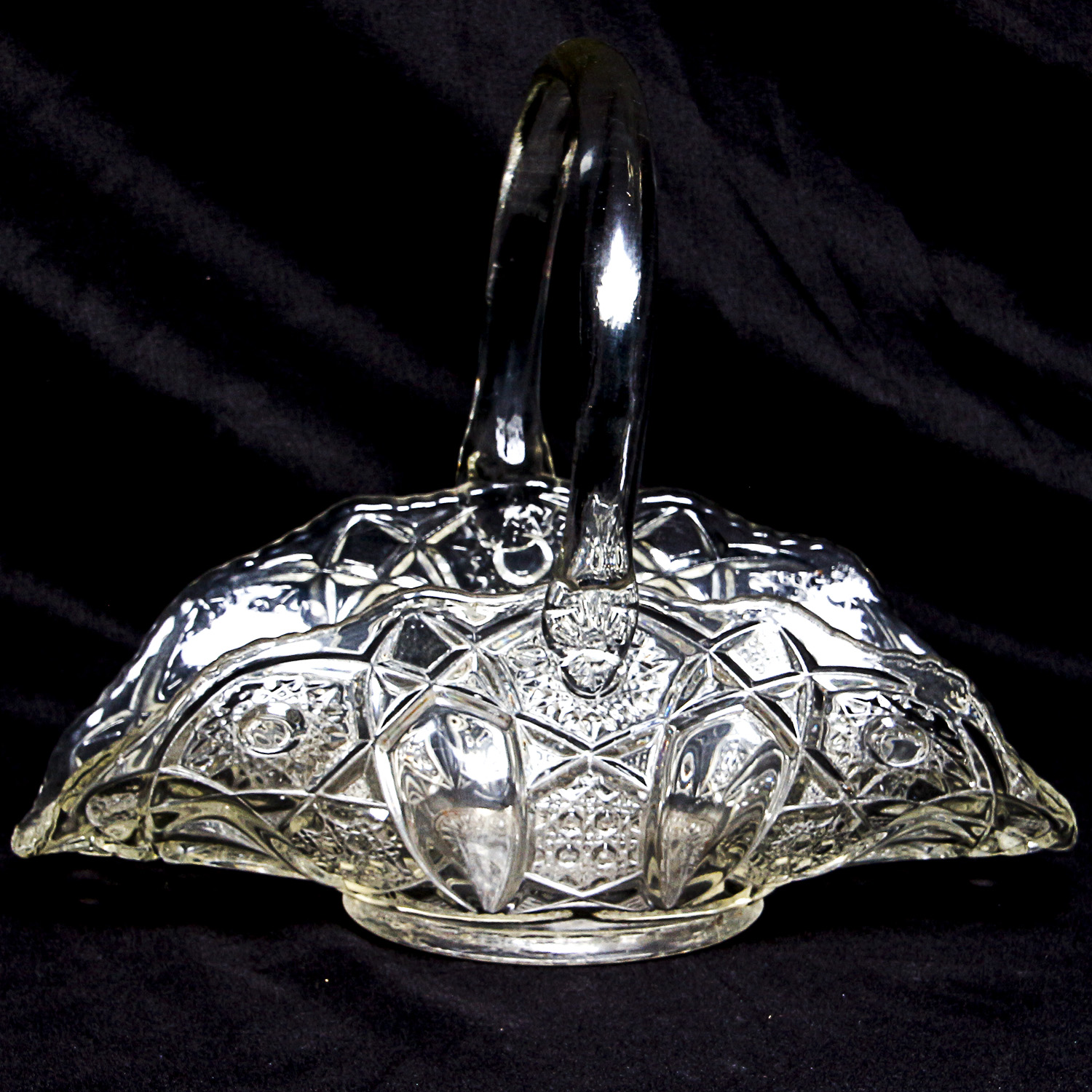 Pressed Glass Basket with Hobstar Design and Pink Depression Glass Tray ...
