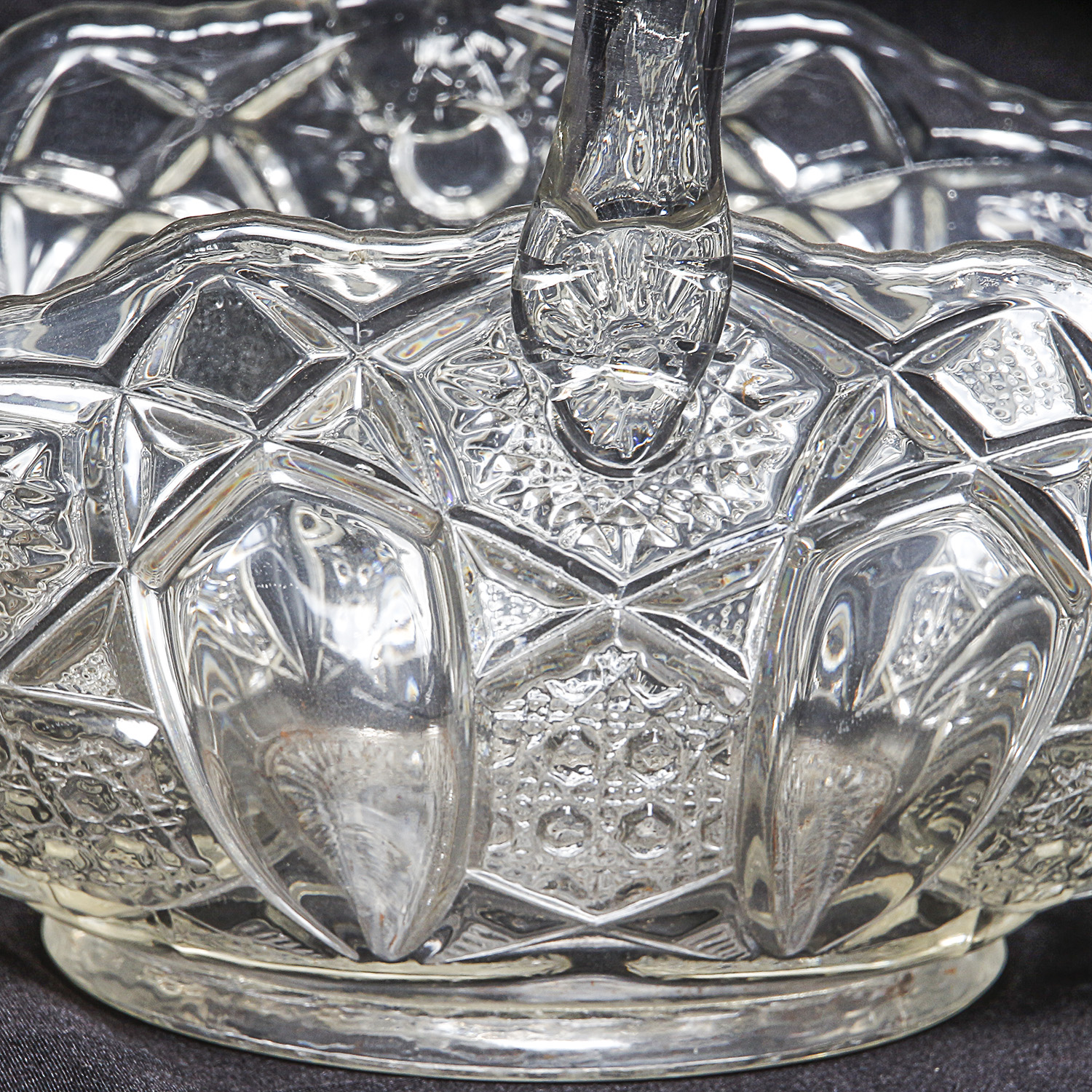 Pressed Glass Basket with Hobstar Design and Pink Depression Glass Tray ...