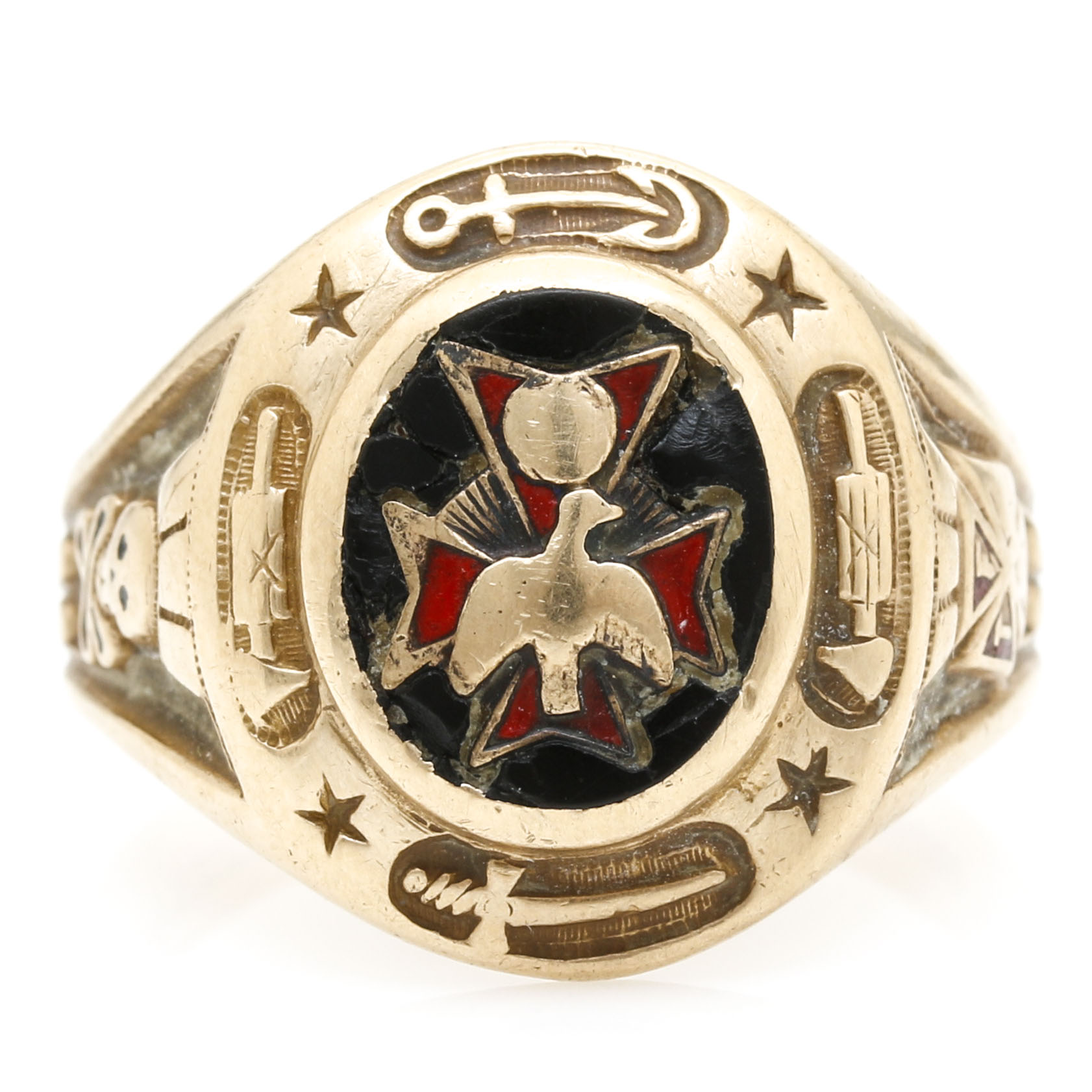 10K Yellow Gold Enamel Knights of Columbus 4th Degree Men's Ring | EBTH