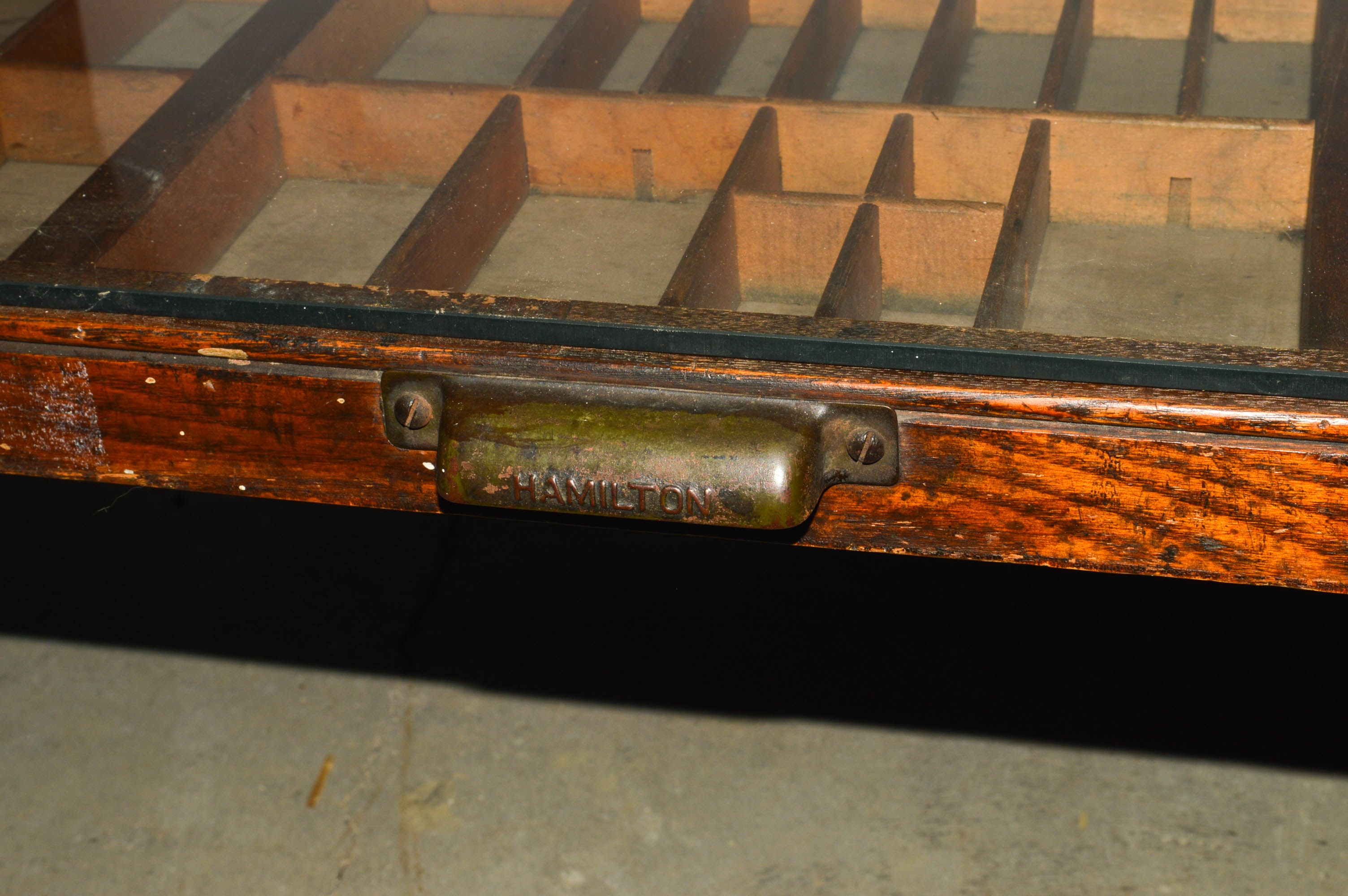 Unique Repurposed Printer's Trays Glass-Top Coffee Table | EBTH