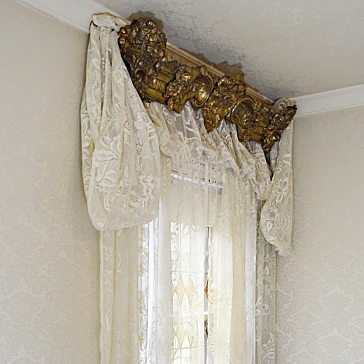 Rococo Style Embossed Brass Window Cornices, Lace Curtains | EBTH
