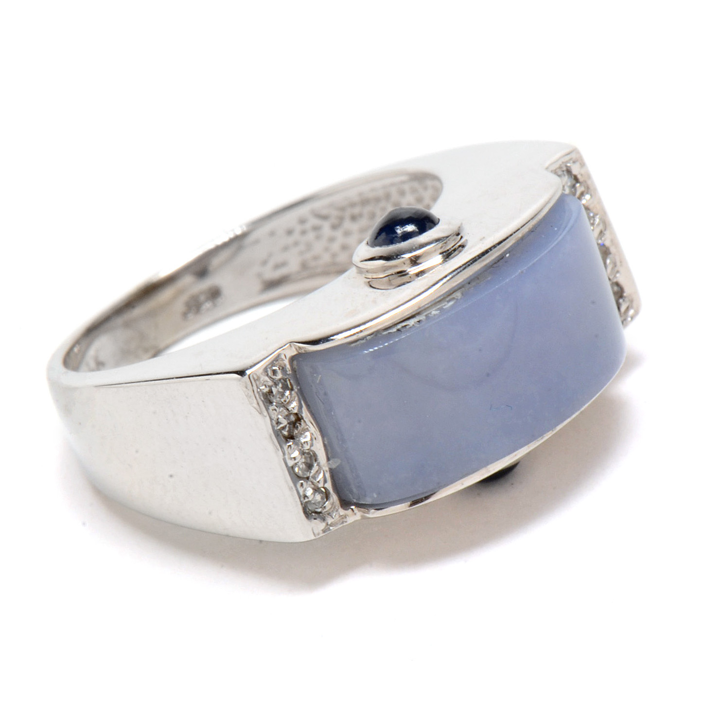 Modernist 14K White Gold Chalcedony, Sapphire, Diamond Ring | EBTH
