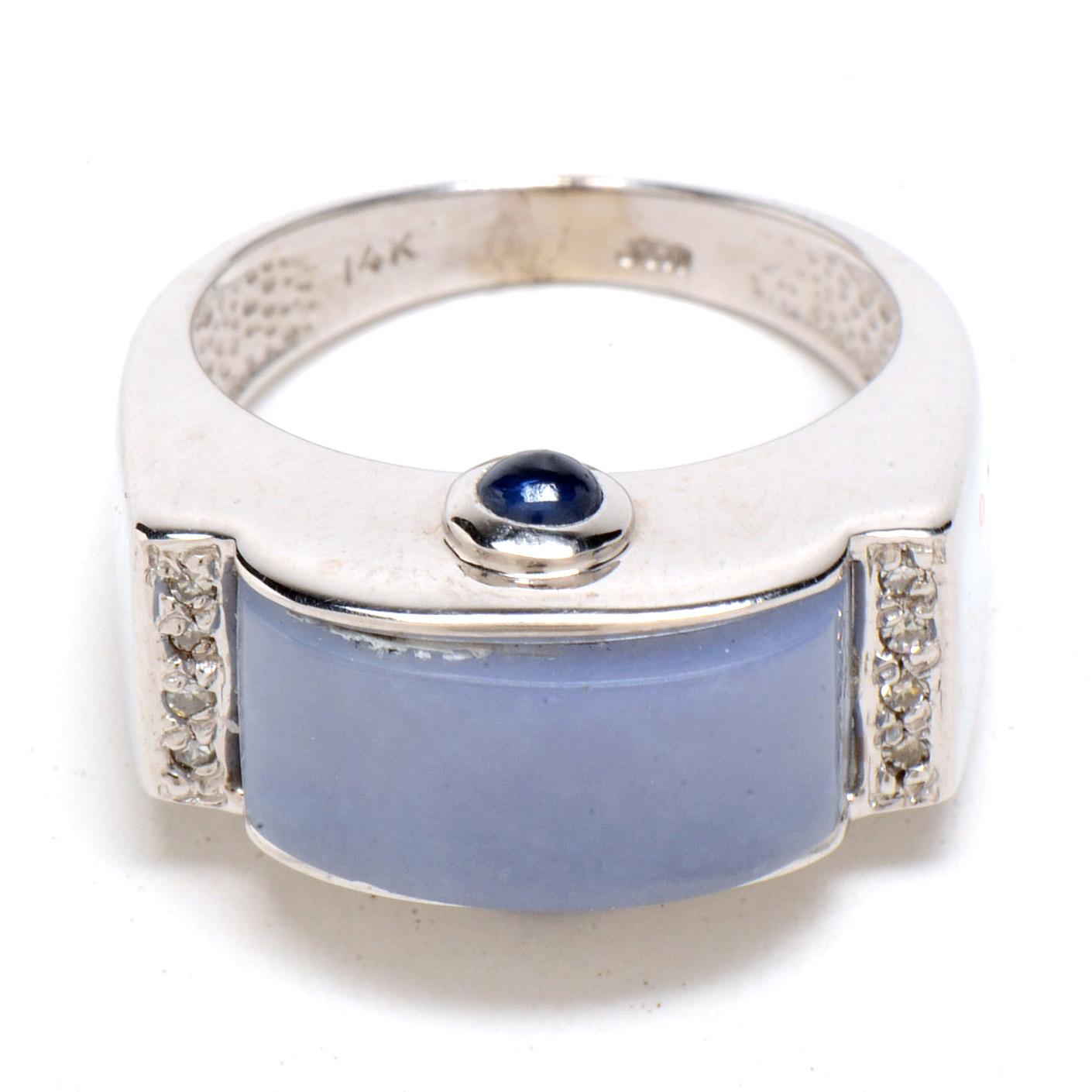 Modernist 14K White Gold Chalcedony, Sapphire, Diamond Ring | EBTH