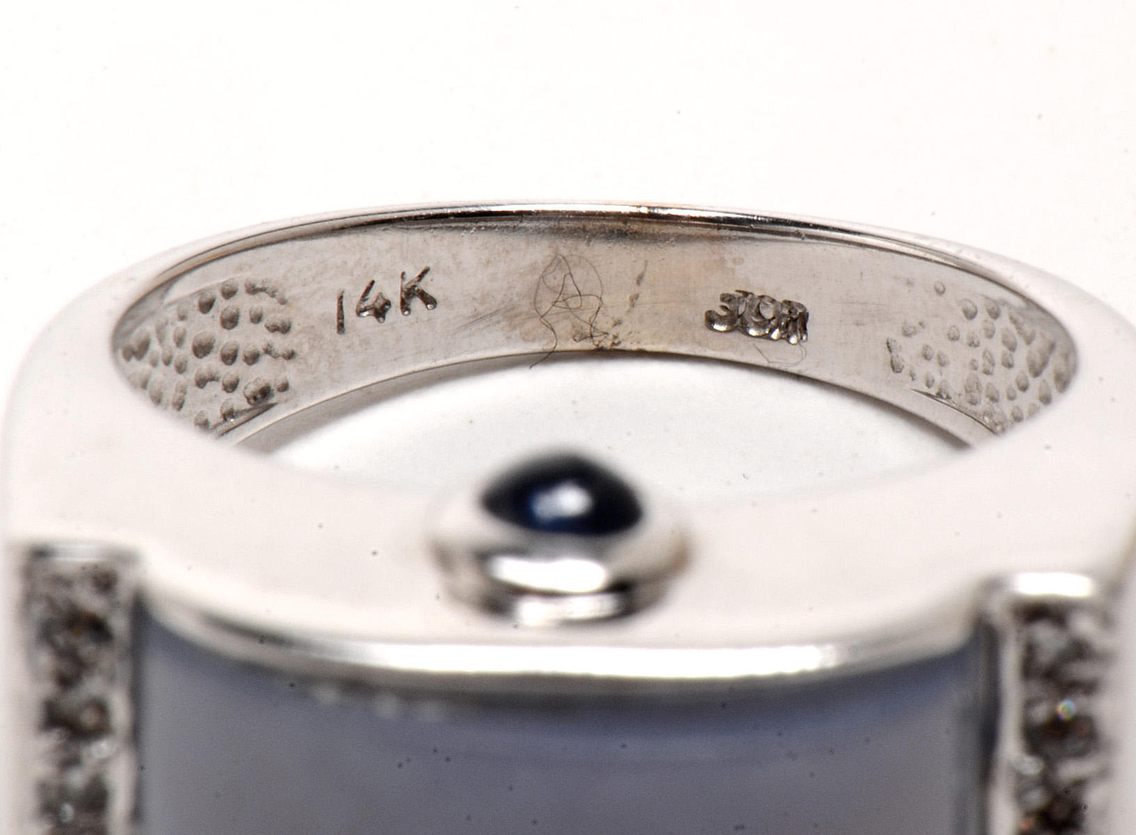 Modernist 14K White Gold Chalcedony, Sapphire, Diamond Ring | EBTH