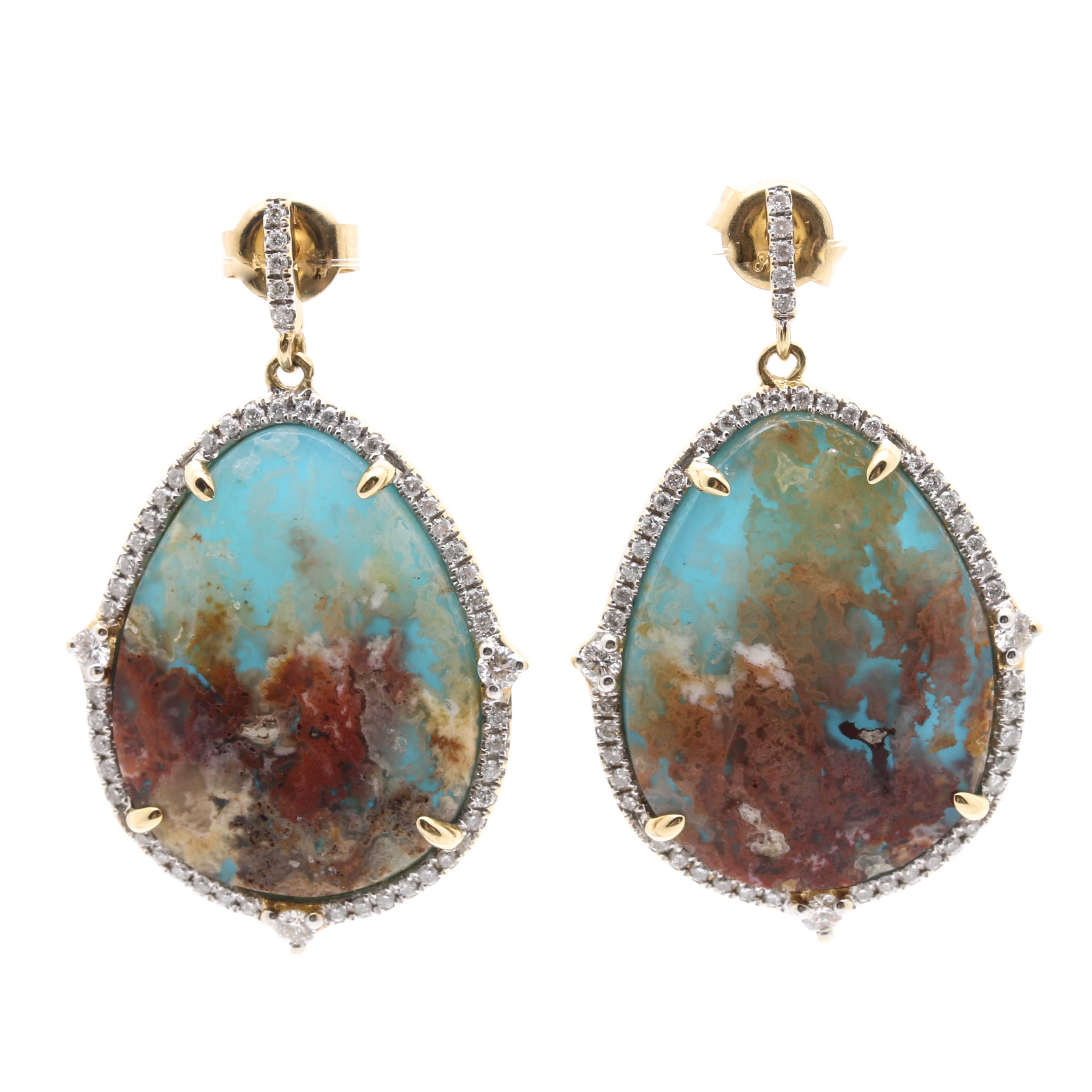 18K Yellow Gold Diamond, Agate and Reconstructed Turquoise Doublet ...