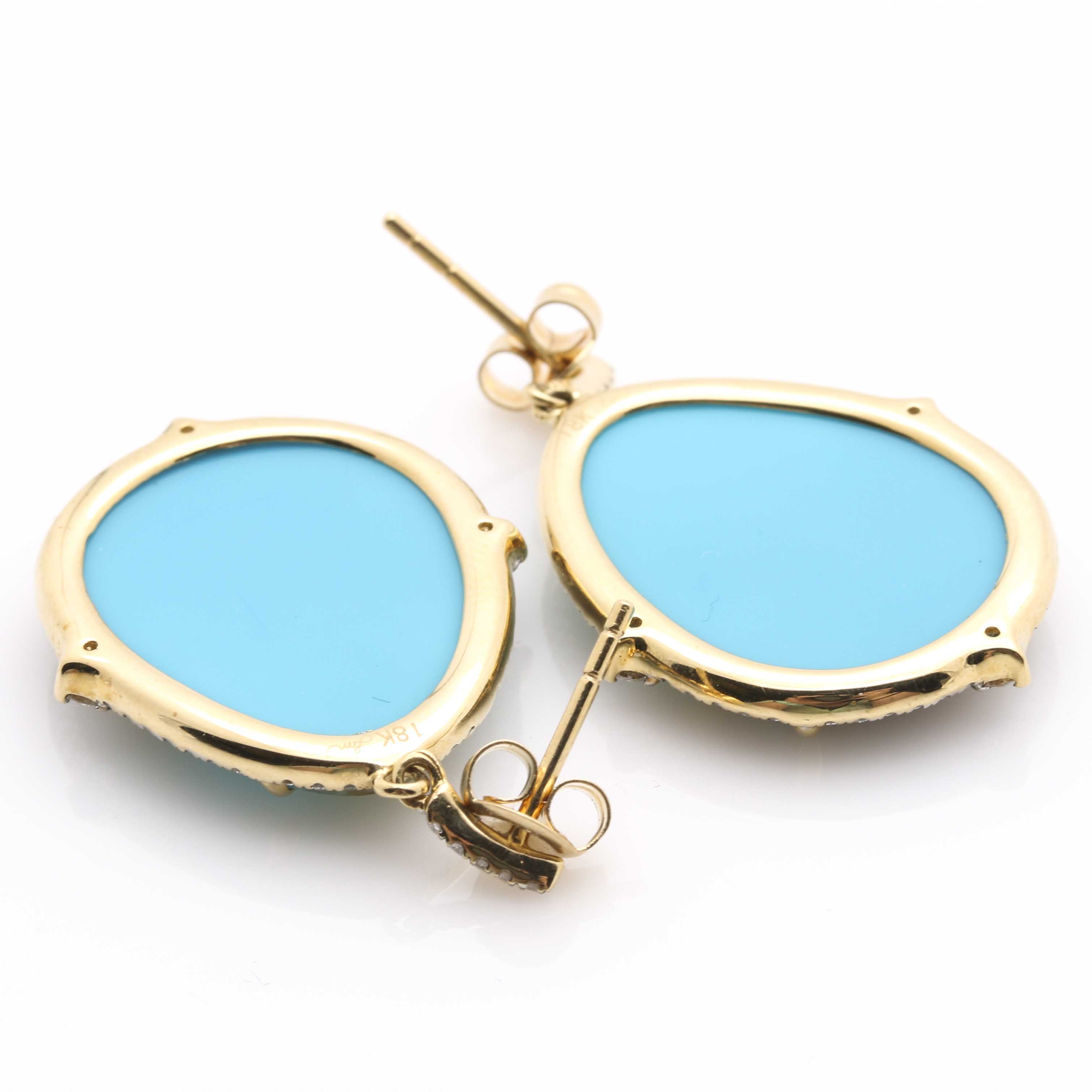 18K Yellow Gold Diamond, Agate and Reconstructed Turquoise Doublet ...