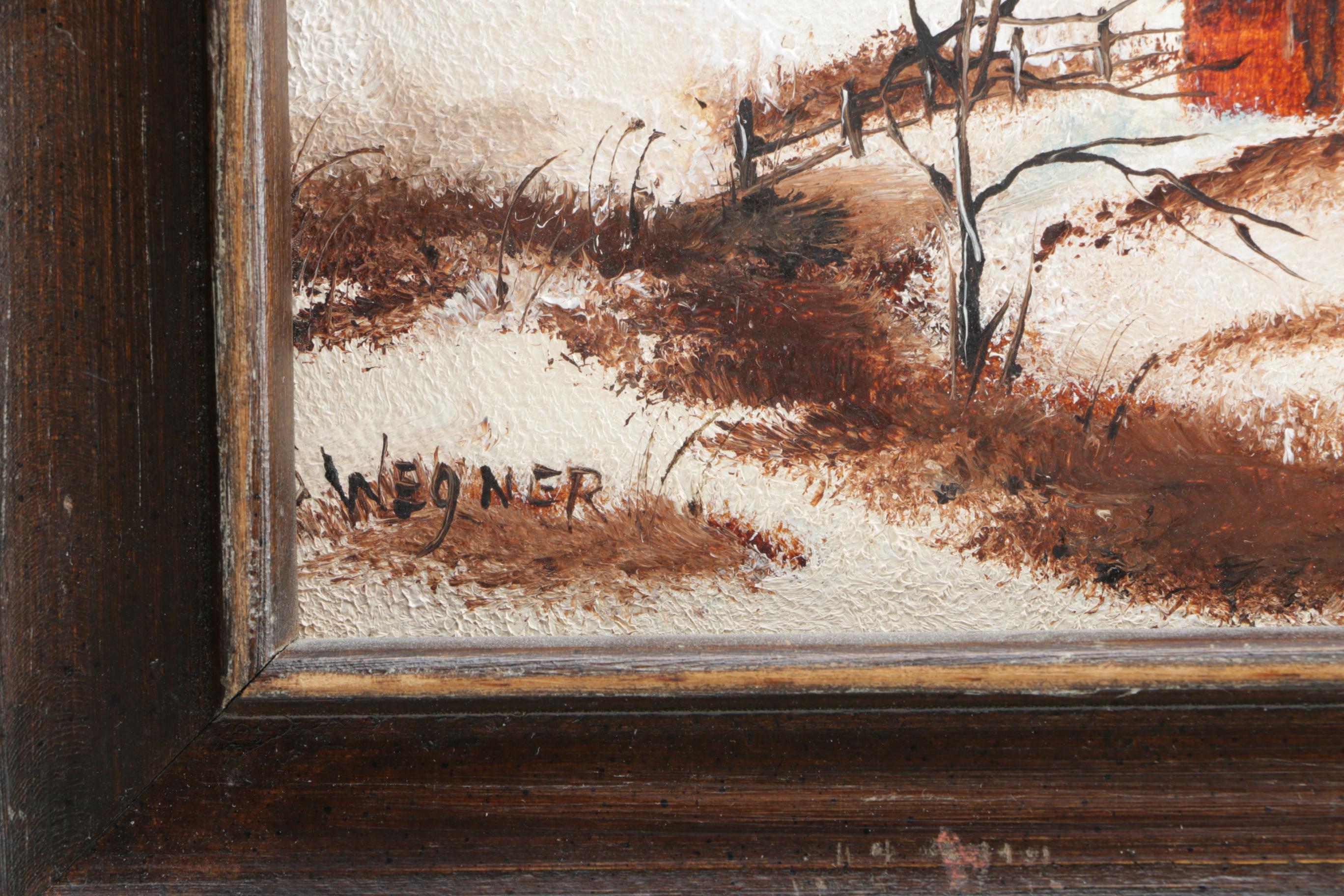 Wegner Oil Painting on Canvas of Barn in WInter | EBTH