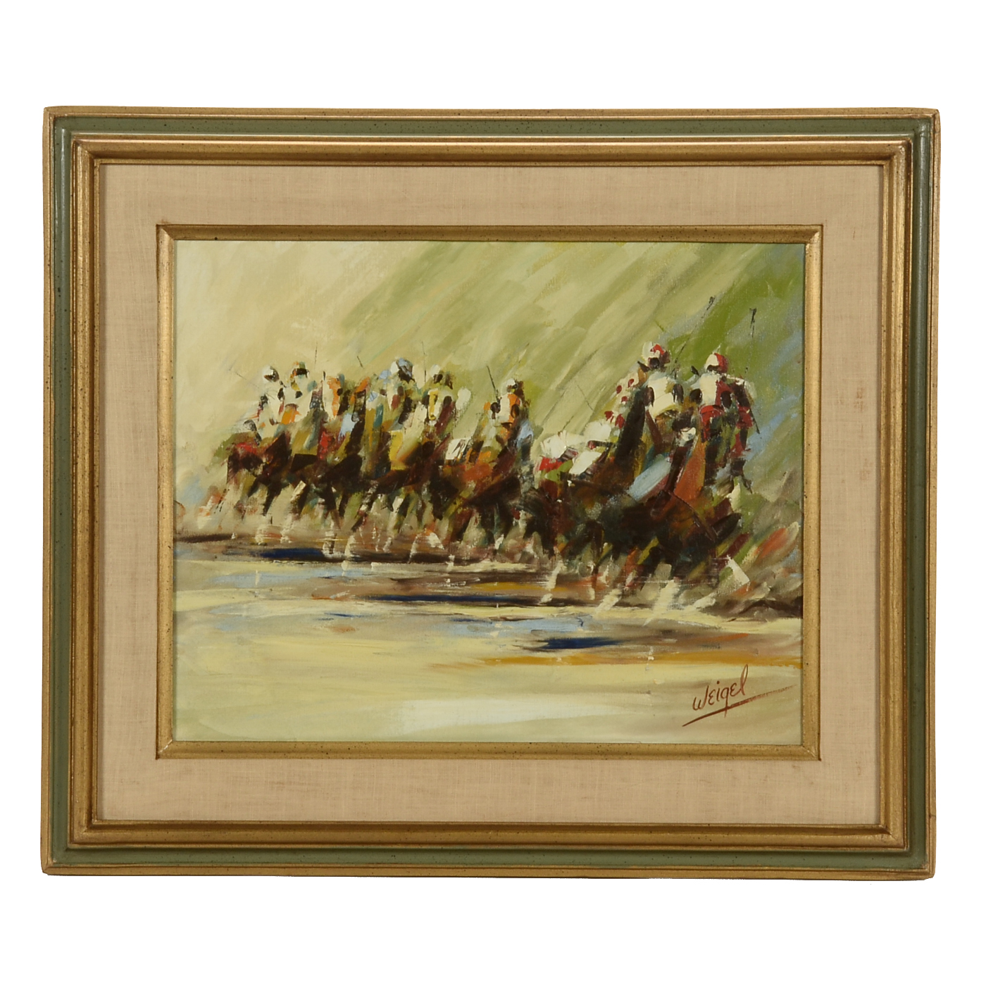 F. E. Weigel Original 1968 Oil on Canvas "In the Stretch" | EBTH