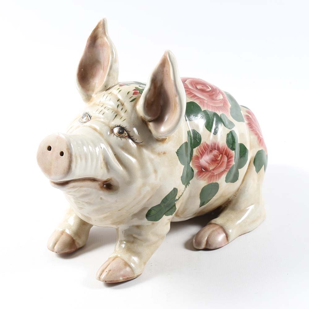 Ceramic Floral Painted PIg | EBTH