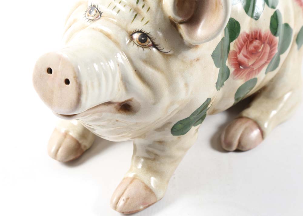 Ceramic Floral Painted PIg | EBTH