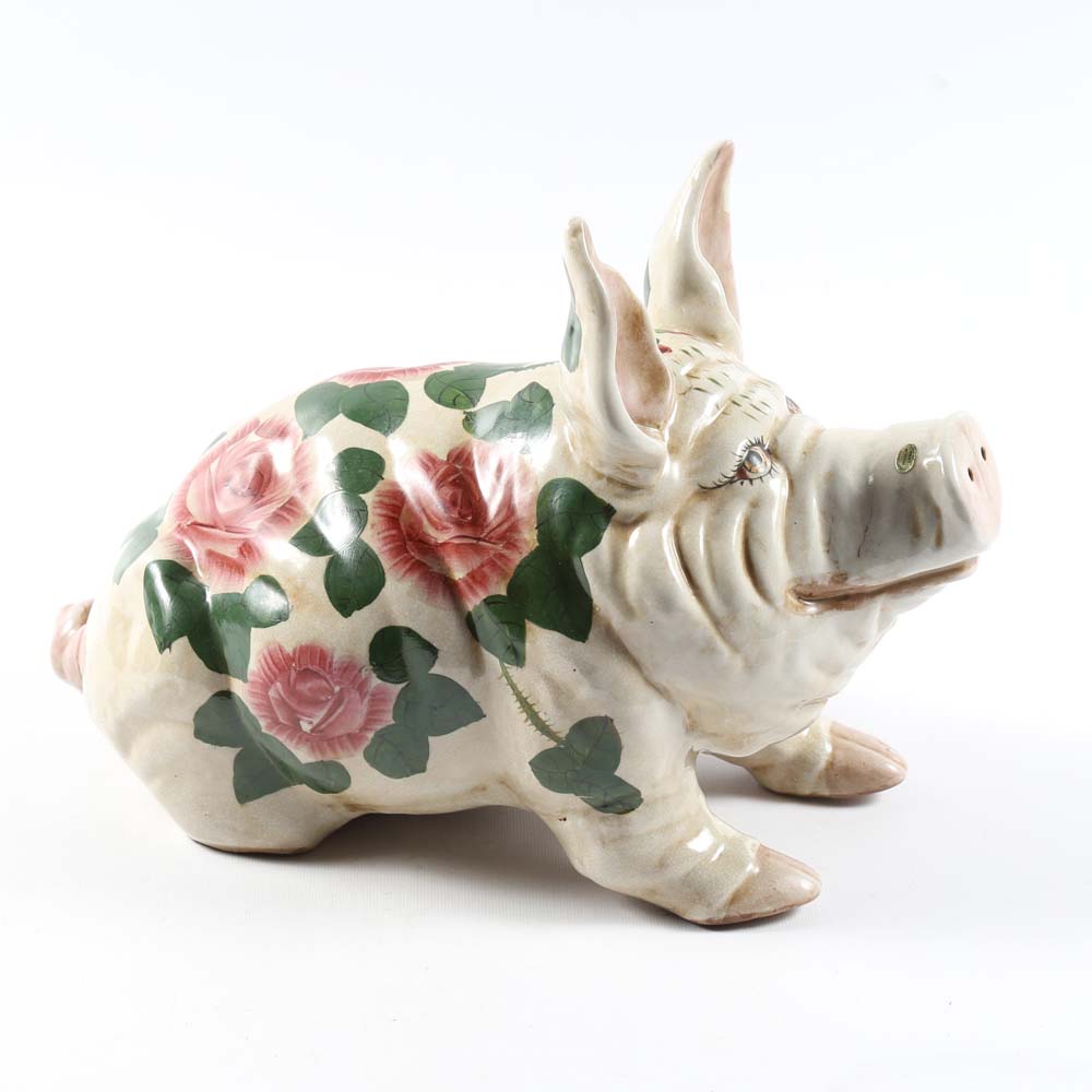 Ceramic Floral Painted PIg | EBTH