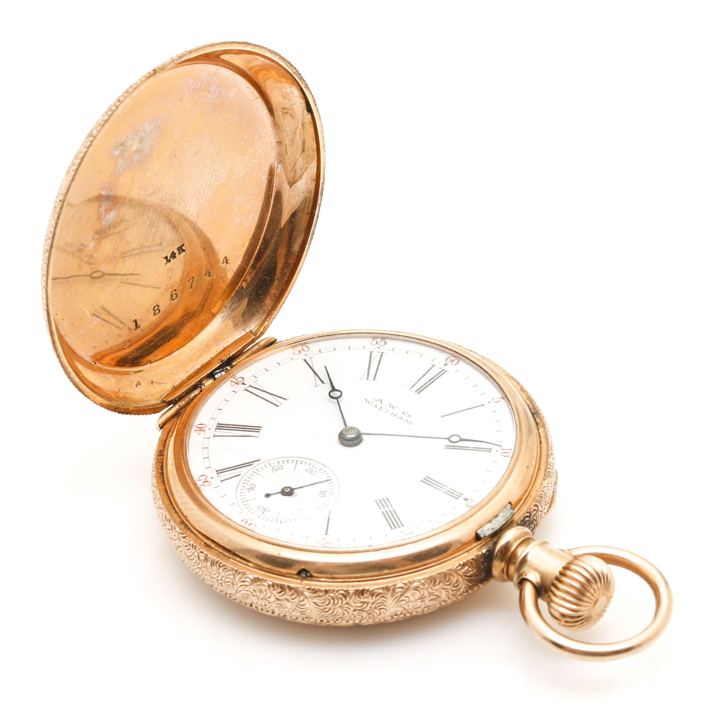 Circa 1888 Antique 14K Rose Gold A.W. Co. Waltham Pocket Watch | EBTH