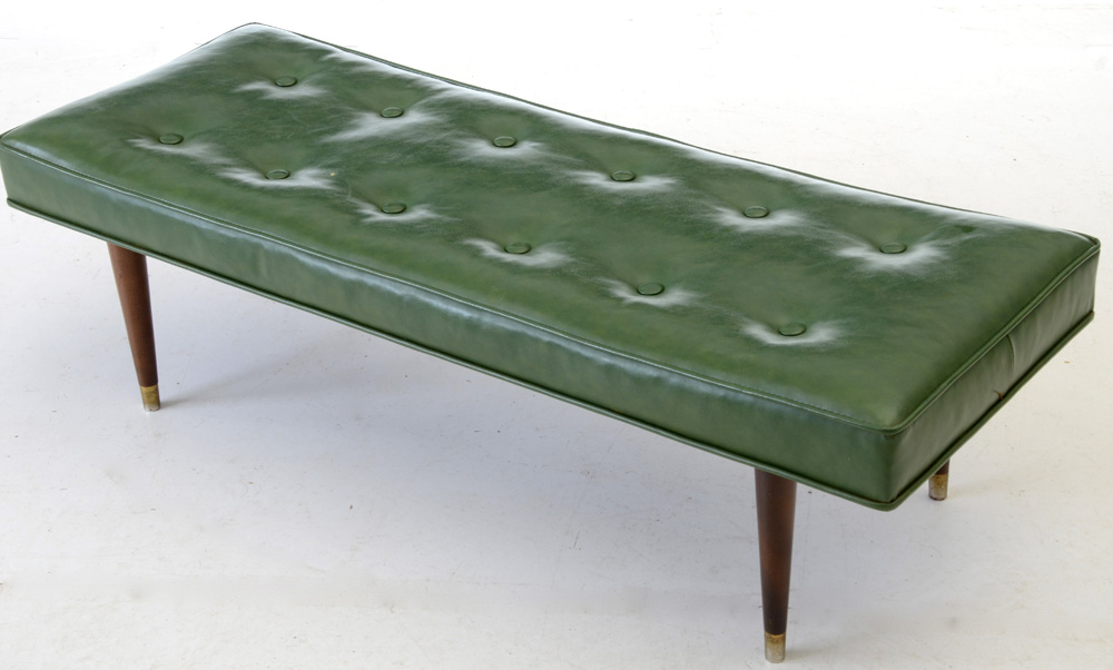 Vintage Green Vinyl Footstool | EBTH