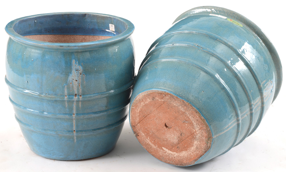 Large Blue Glazed Ceramic Garden Planters | EBTH