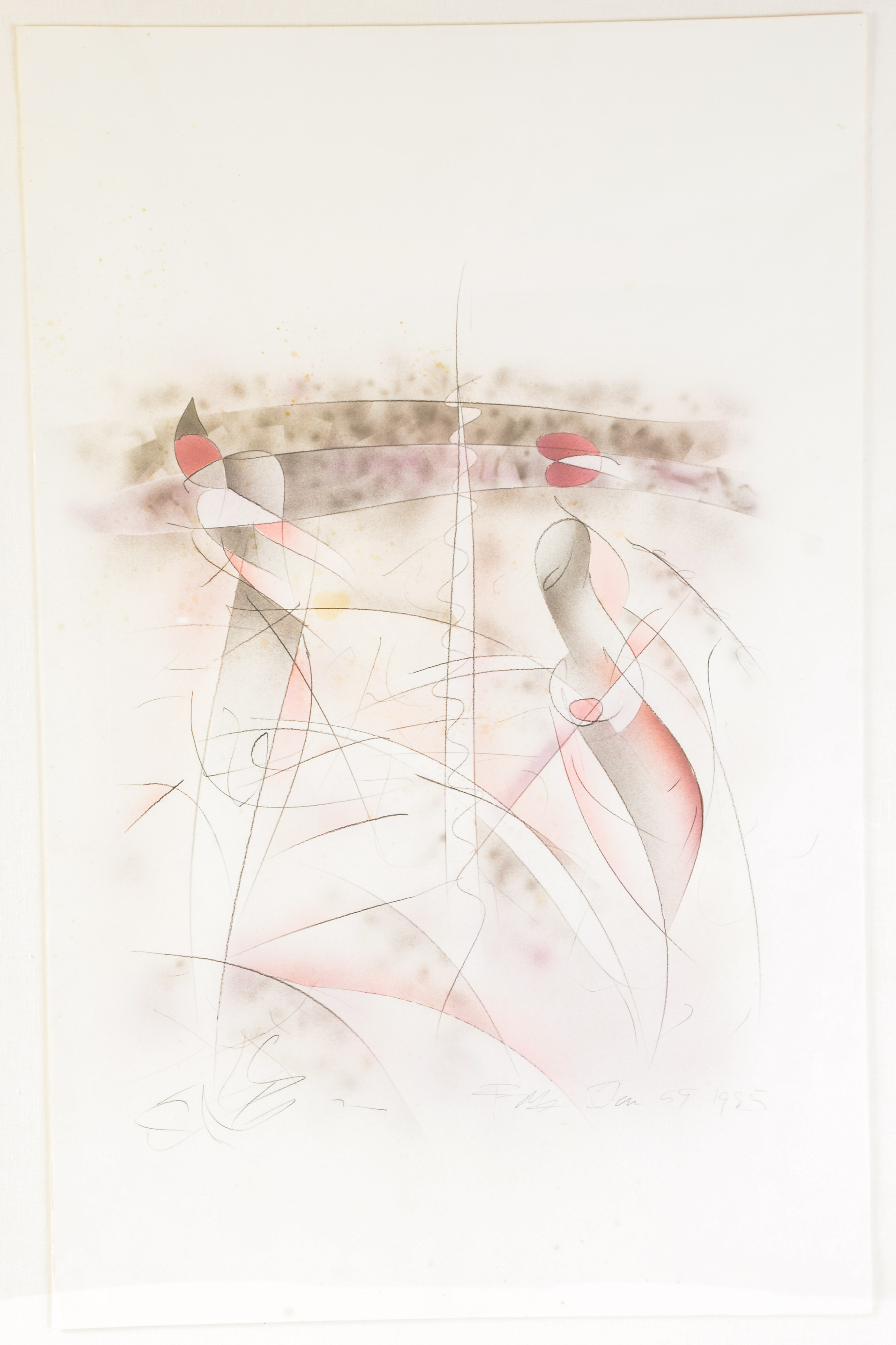 1955 Original Abstract Pencil Drawing With Watercolor | EBTH