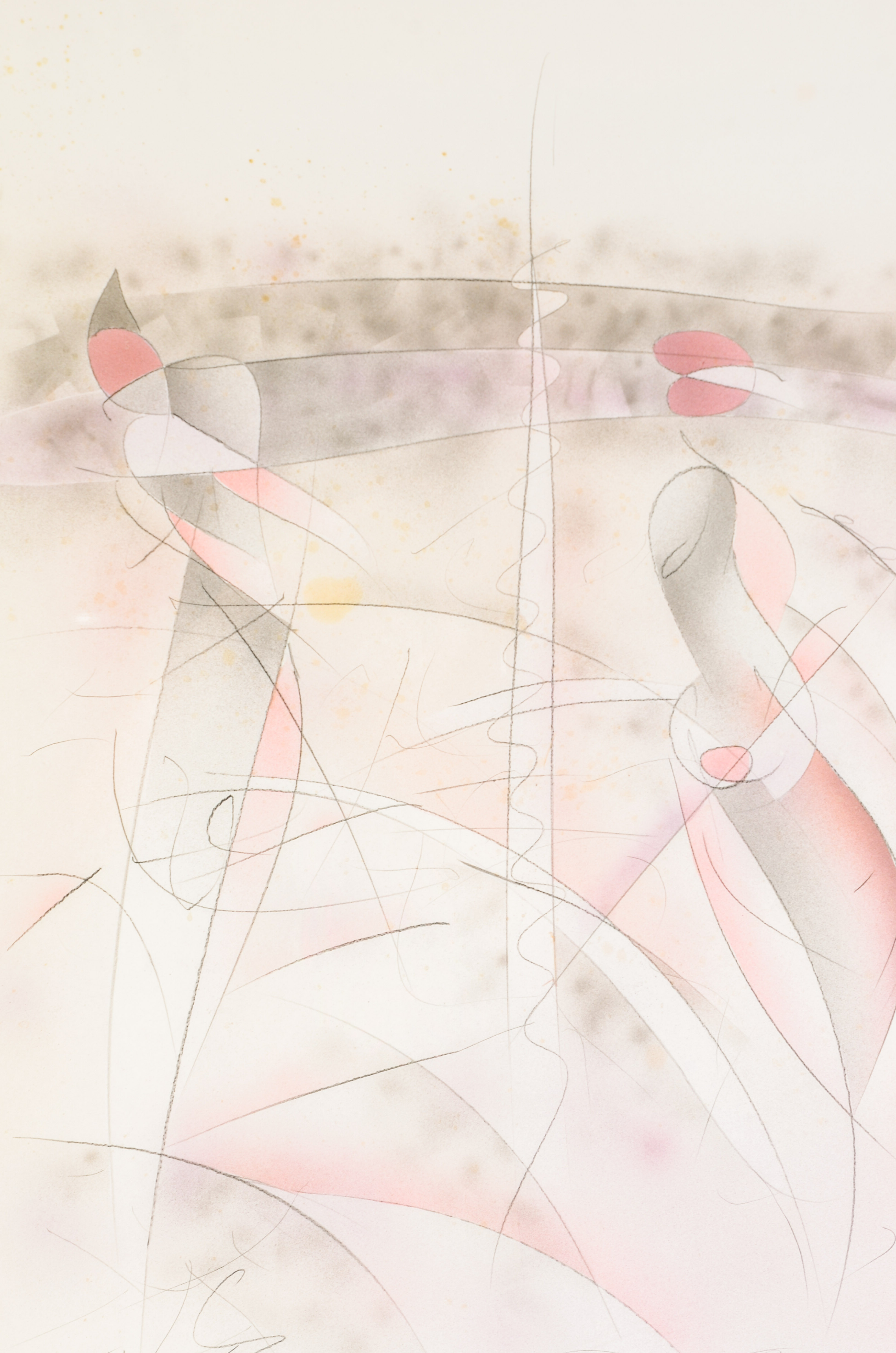 1955 Original Abstract Pencil Drawing With Watercolor | EBTH